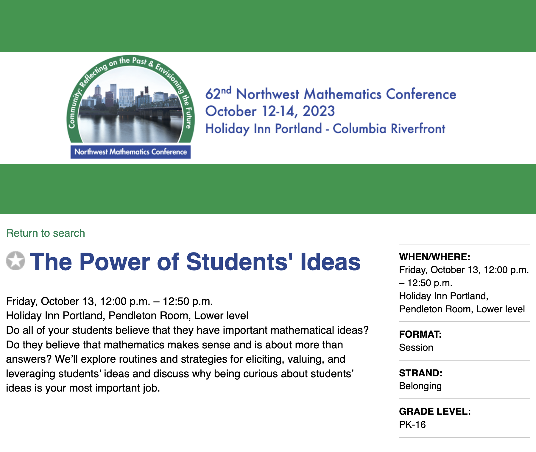 The Power of Students’ Ideas at NWMC 2023 – Always Noticing and Wondering